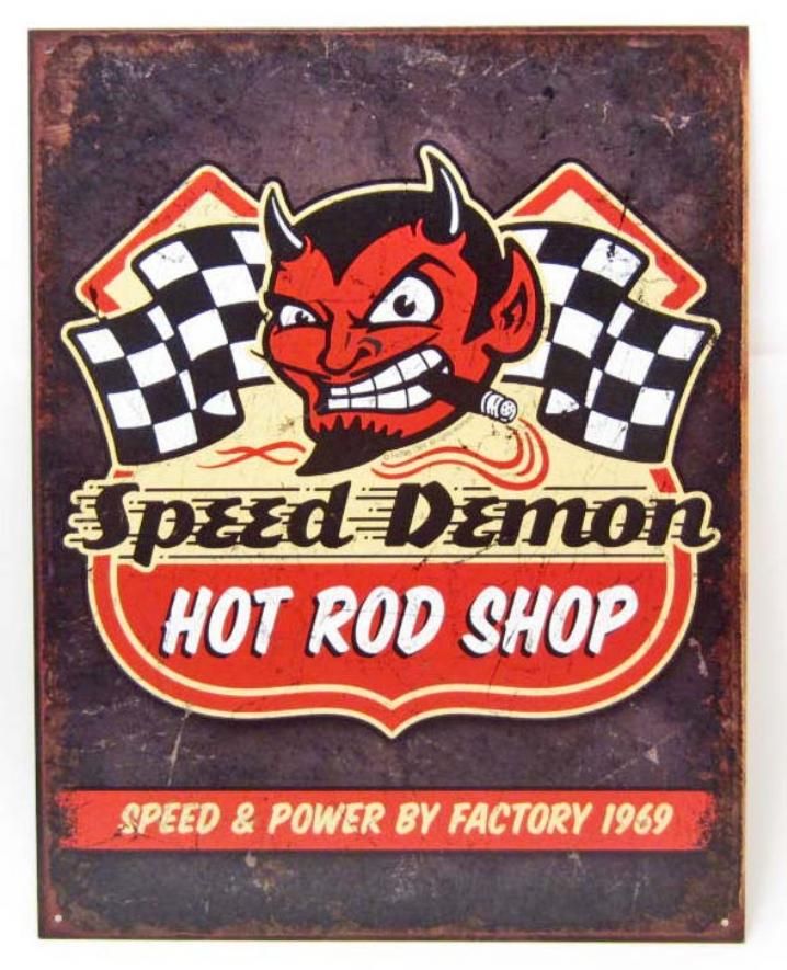 SPEED DEMON HOT ROD SHOP METAL ADVERTISING SIGN