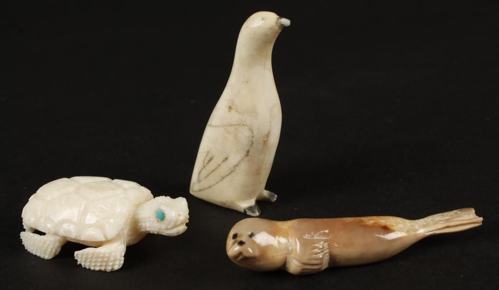 (3) Hand Carved Ivory Animal Figurines