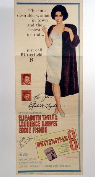 Butterfield 8 Elizabeth Taylor, Eddie Fisher, Dina Merrill Signed Banner