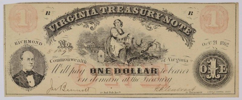 1862 $1 Virginia Treasury Note