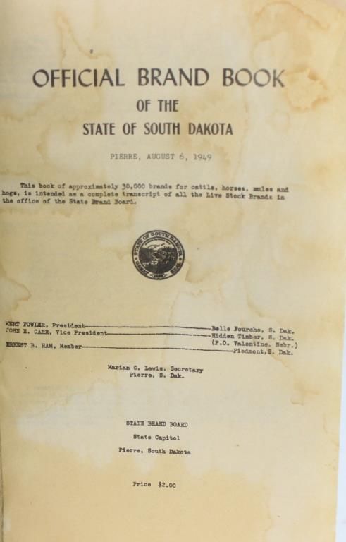 1950 South Dakota Brand book