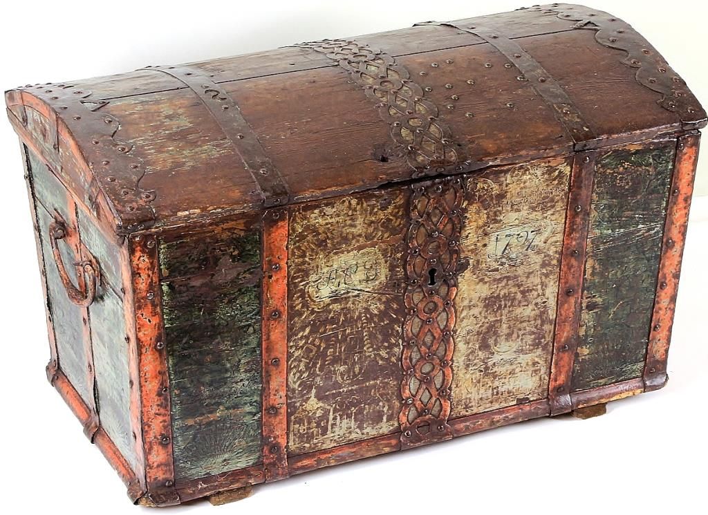 Beautiful pine Immigrant trunk dated 1797,