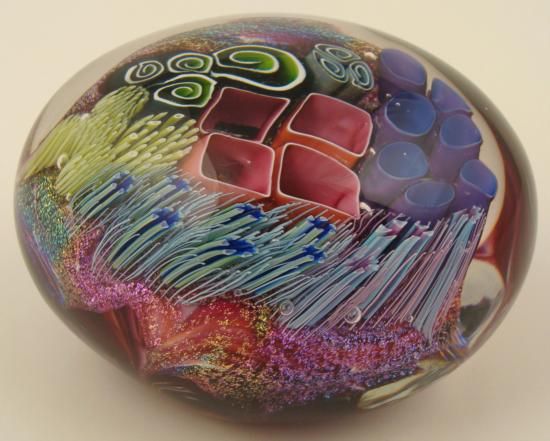 Ubatuba Art Glass Tidal Stone Rainbow Ocean Paperweight