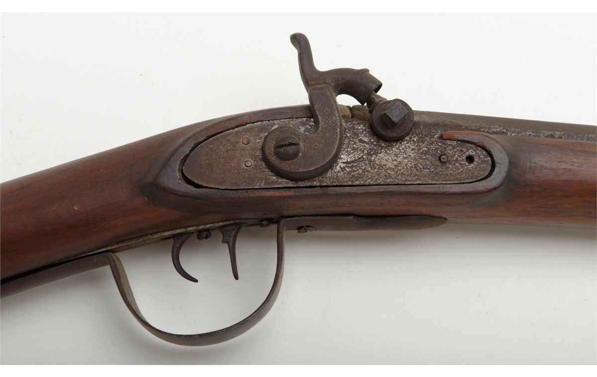 Antique half stock percussion rifle with powder horn in fair condition ...