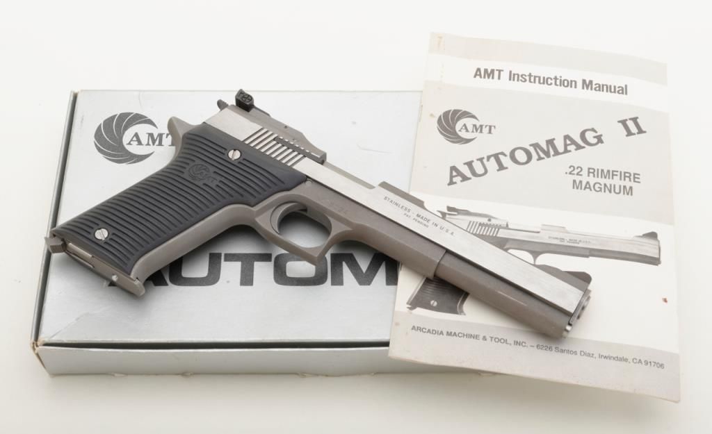 AMT Automag II semi-auto pistol, .22RF Magnum cal., 6” barrel ...