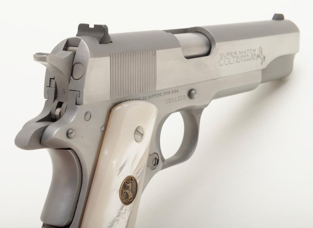 Colt Super Match semi-auto pistol, .38 Super cal., 5” barrel, stainless ...