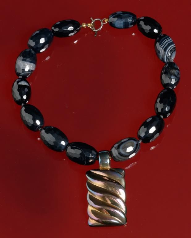 Beautiful Simon Sebbag Designs necklace of cut black semi-precious onyx ...