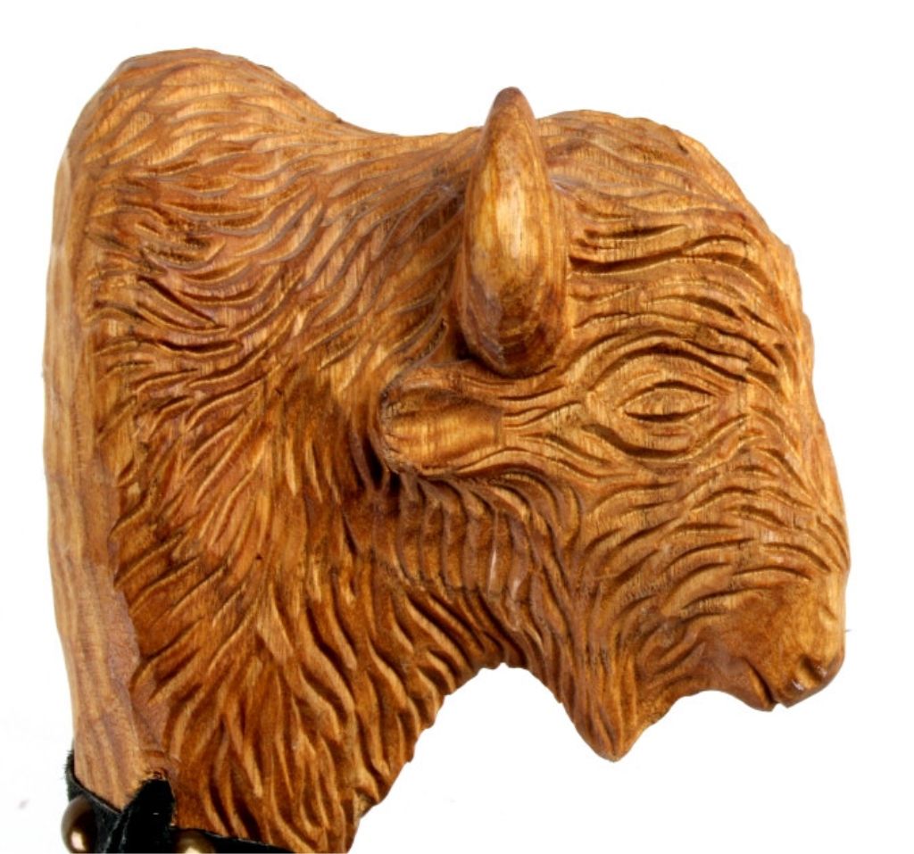 Hand Carved Buffalo Head Walking Stick This presen