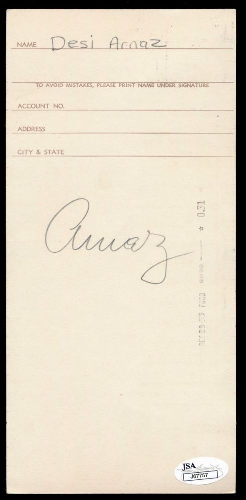 Desi Arnaz Signed Thunderbird Country Club Receipt (JSA COA)