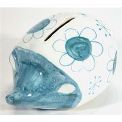 David Sharp Rye pottery hedgehog moneybox, hand painted with blue flowers…