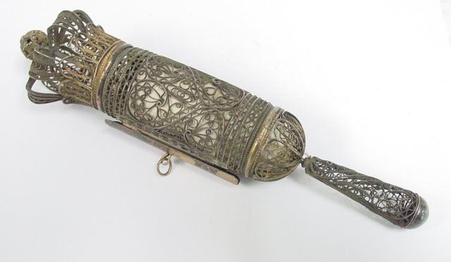 Unusual antique silver Judaica megillah holder