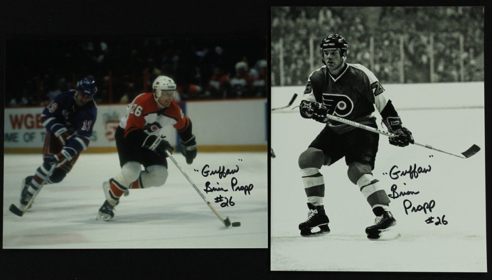 Lot of (2) Brian Propp Signed Flyers 8x10 Photos Inscribed "Guffaw" (PA ...