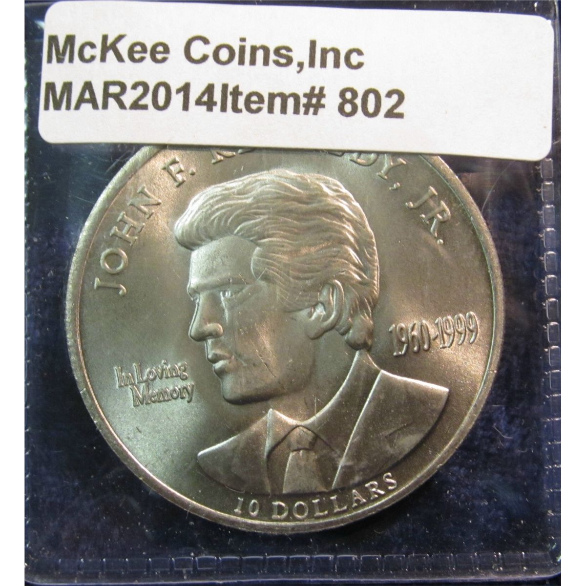 802. 2000 Liberia John F. Kennedy Jr. $10 commemorative coin, silver ...