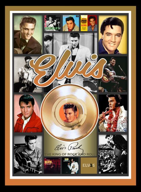 Elvis Album Collage w/Gold Vinyl Album Gallery Framed Size Approx. 24 x ...