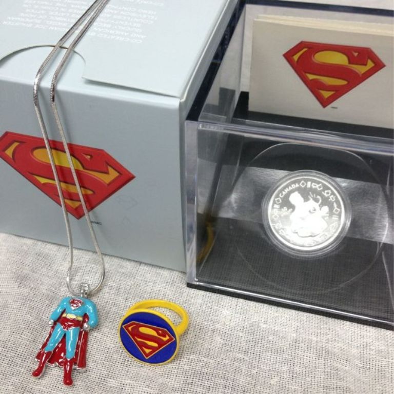 9999 Fine Silver Superman Coin in Display With Superman Ring, Pendant ...