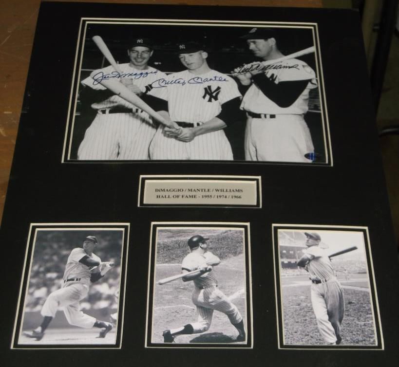 Dimaggio, Mantle, Williams Autographed Mat