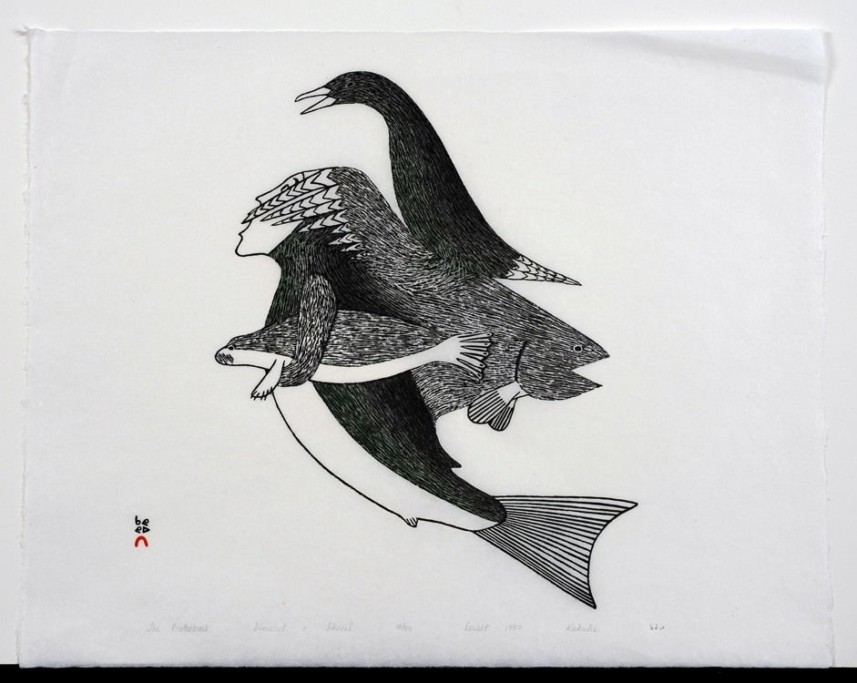 Inuit Stonecut Stencil Print "The Protectress" by Mary Pudlat Cape 41/ ...