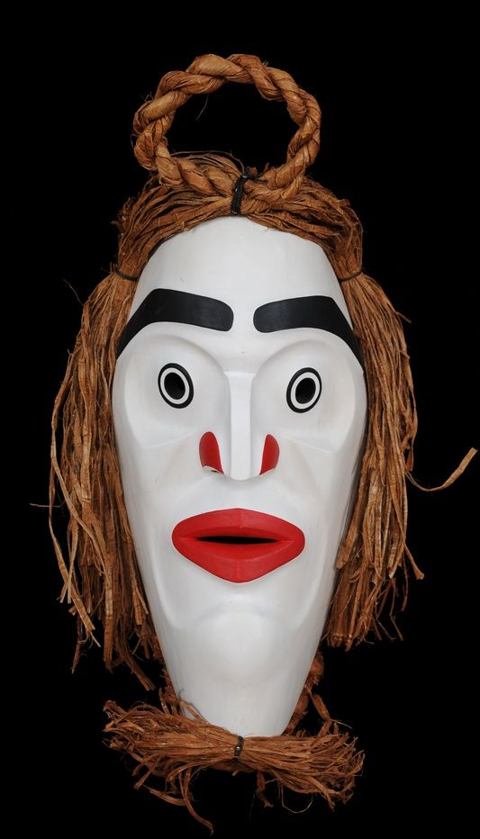 Eugene Issac Atlakin Long Life Giver Mask with Cedar Bark Trim 20" H. 9 ...