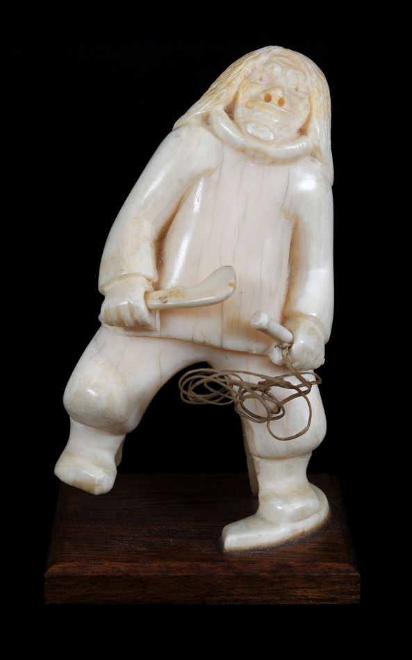 Marine Ivory Carving of an Inuk Holding a Machete - Inuit Greenland ...