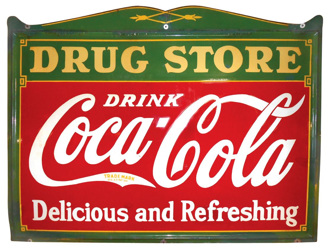 Coca-Cola Drug Store sign, self-framed porcelain, mfgd by Tenn. Enamel ...