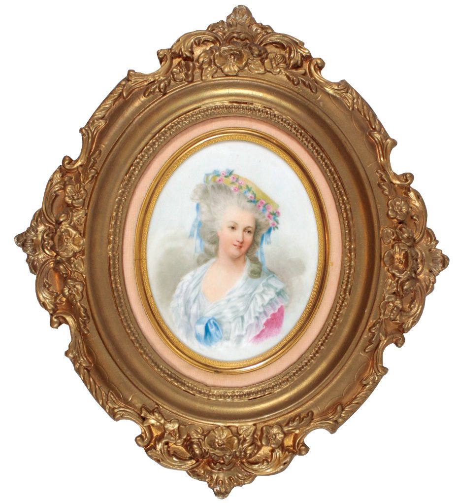 Porcelain plaque, beautiful hand-painted oval portrait of a Victorian ...