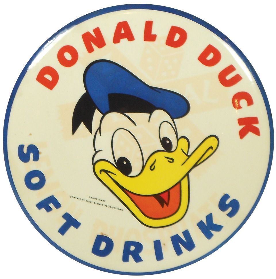 Soda fountain sign, Donald Duck Soft Drinks, celluloid, mfgd by ...