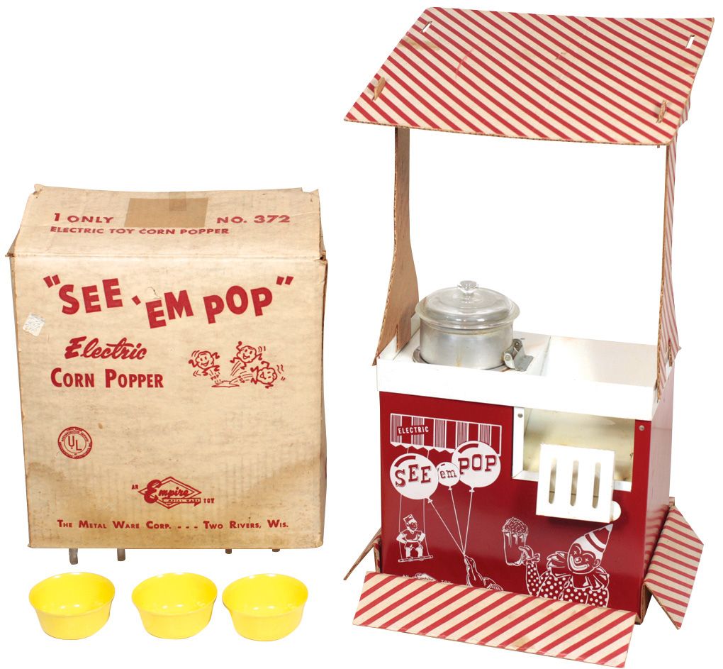 Toy, popcorn popper in orig box, "See 'Em Pop," electric Empire Metal ...