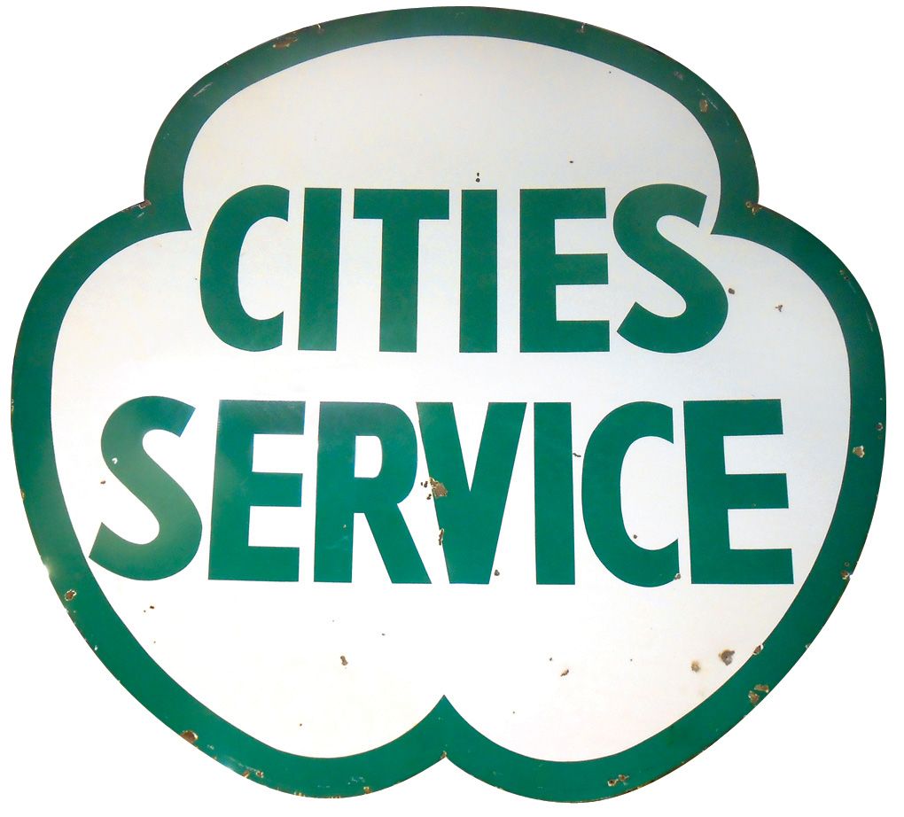 Petroliana, Cities Service porcelain sign, 2-sided, VG cond w/some ...