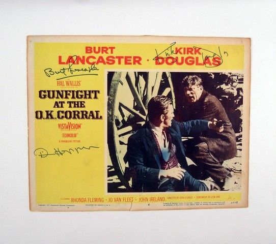 Gunfight At The O.K. Corral Burt Lancaster/Kirk Douglas/Dennis Hopper Signed Original Lobby Card