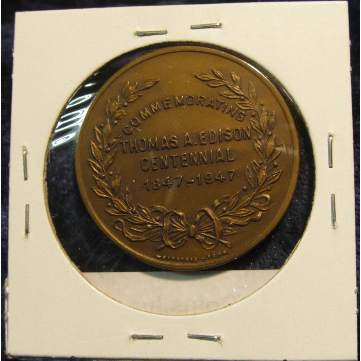 1191. Thomas Edison 1847-1947 Centennial commemorative medal by ...