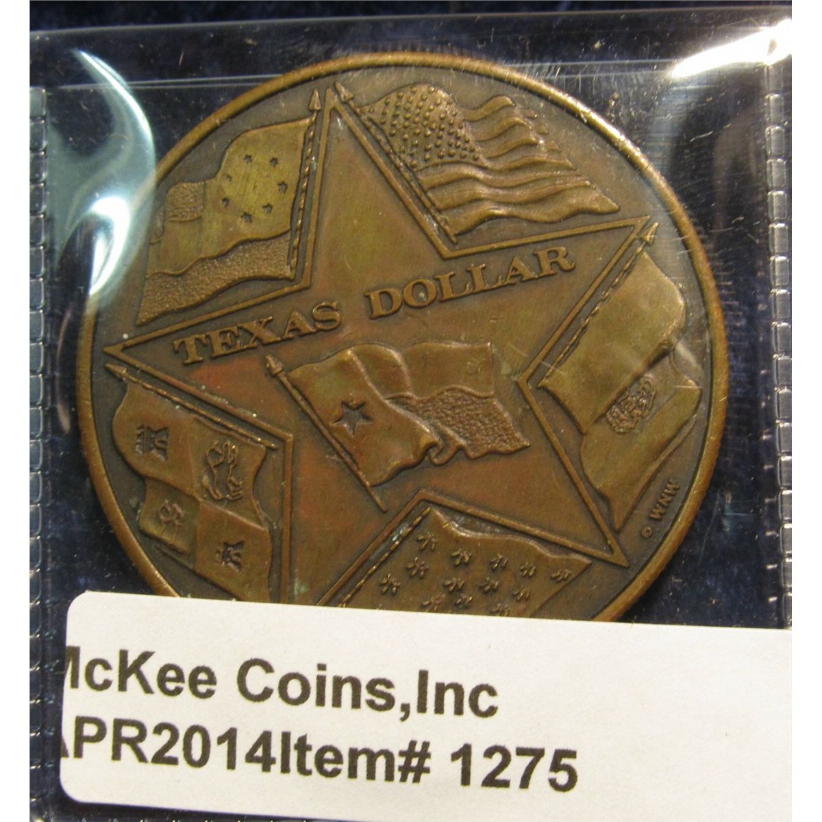 1275. “Texas Dollar” bronze commemorative medal with outline of state ...