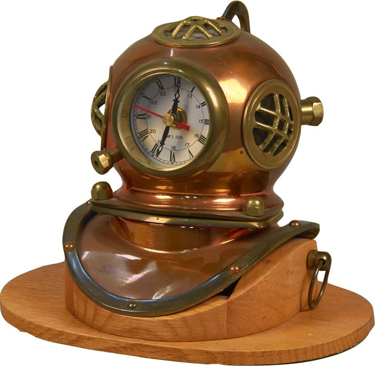 Miniature Brass Figural Deep Sea Dive Helmet/Clock