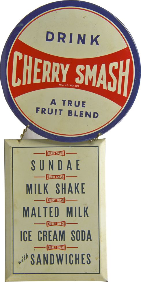 Drink Cherry Smash 2-Piece Celluloid Advertisement Sign