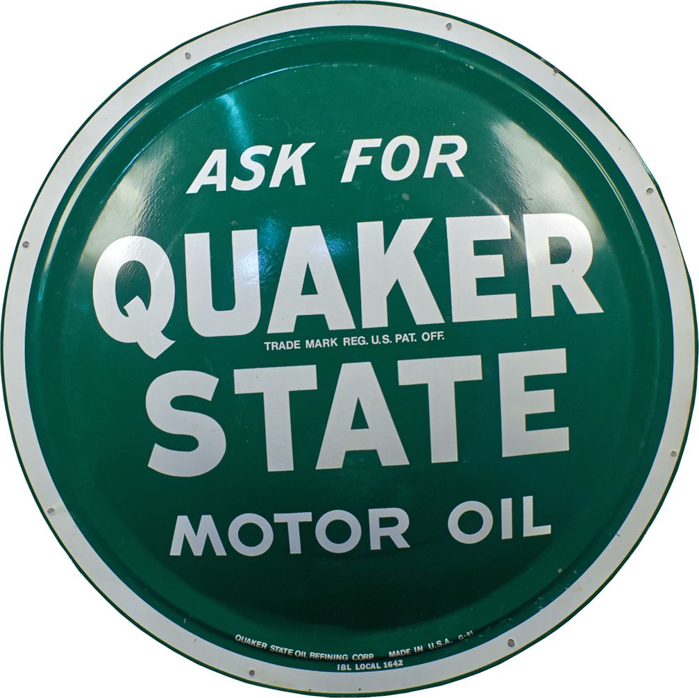 Quaker State Round Bubble Face Tin Advertisement Sign