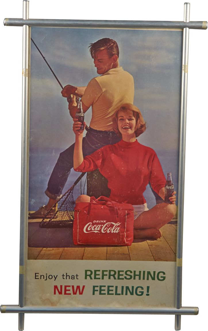 Drink Coca Cola Cardboard Advertisement Sign in Frame