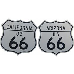 Lot of 2 U.S. Route 66 Shield Metal Highway Signs: