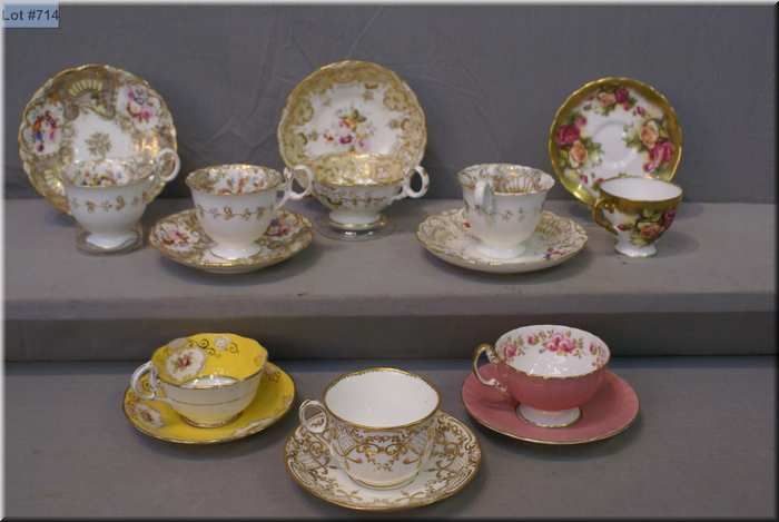 Selection of collectible tea cups and saucers including Royal Chelsey ...