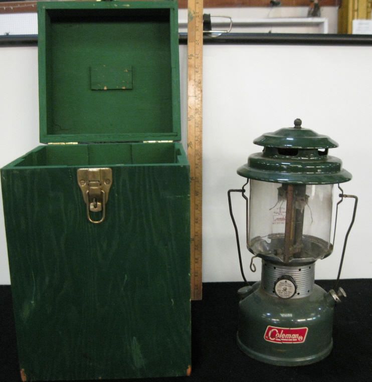 Coleman Kerosene Lantern W/Wood Box Carrier