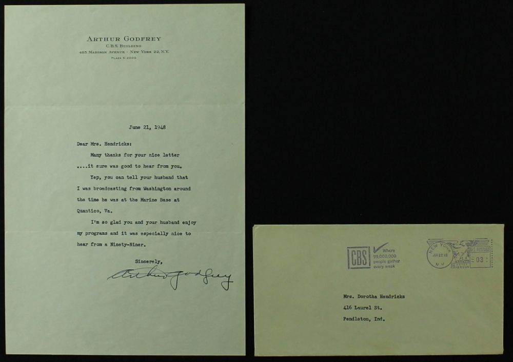 Arthur Godfrey Signed Typed Letter Dated June 21, 1948 on CBS Building ...