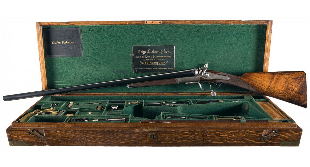 Engraved John Dickson & Son Double Barrel 10 Gauge Hammer Shotgun with ...