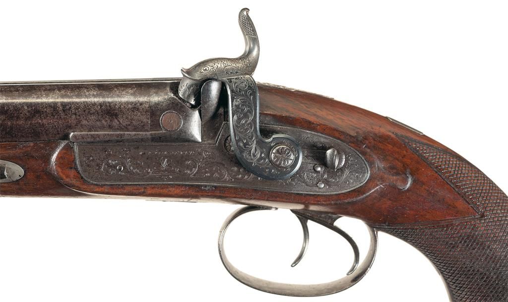 Engraved Lancaster Double Barrel Percussion Howdah Pistol