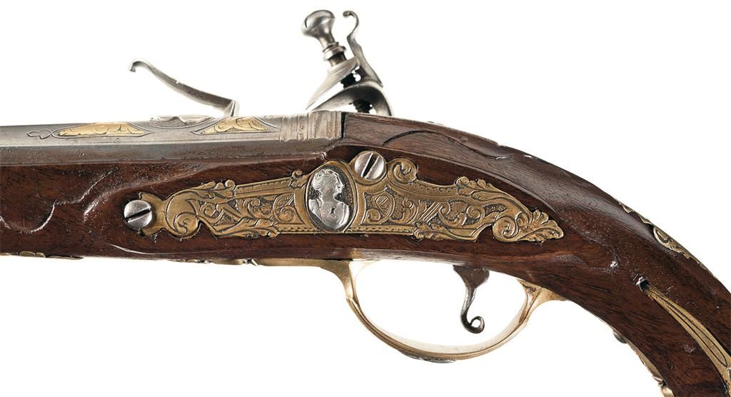Pair of Engraved Gold and Silver Inlaid Brass Mounted European ...