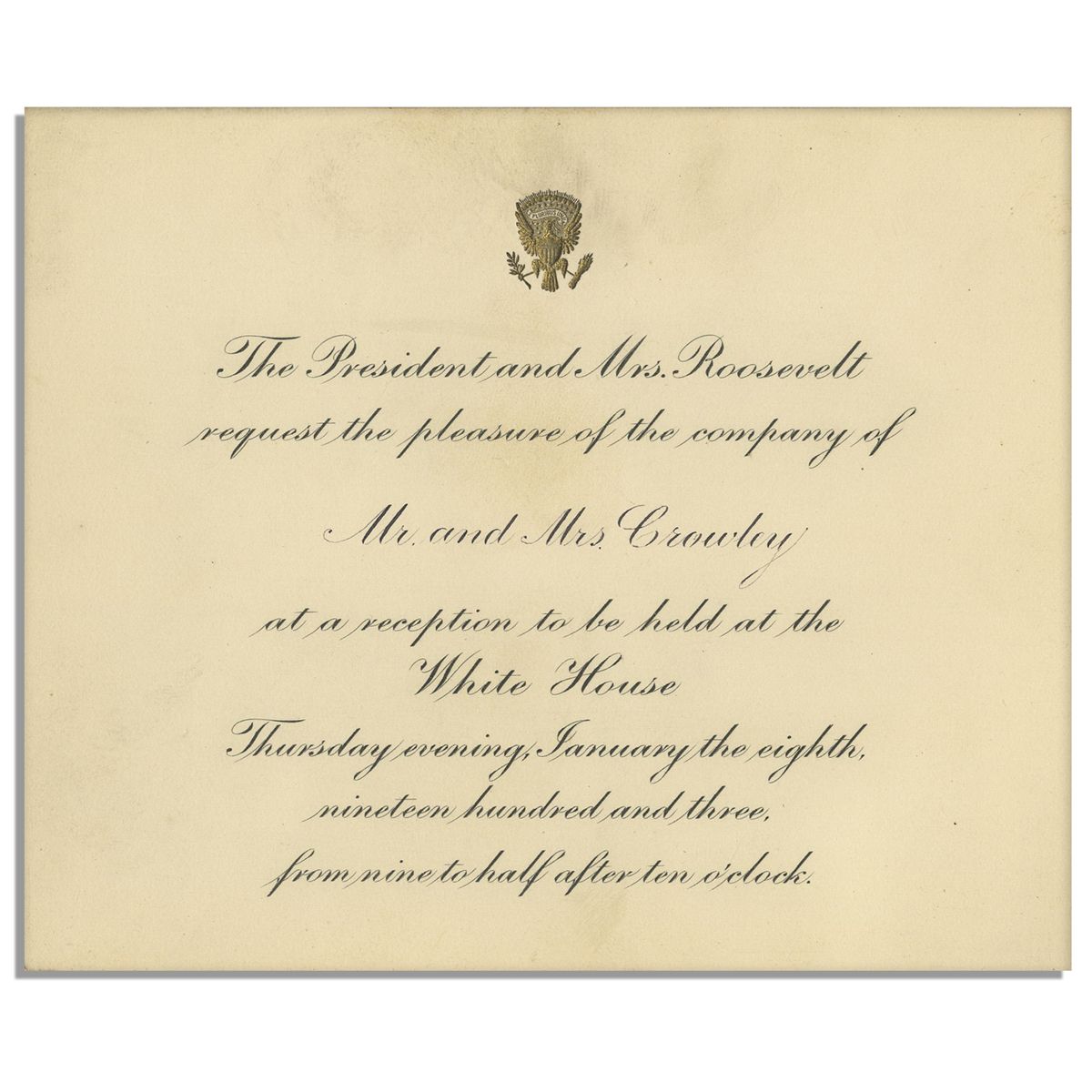 Theodore Roosevelt 1903 White House Invitation