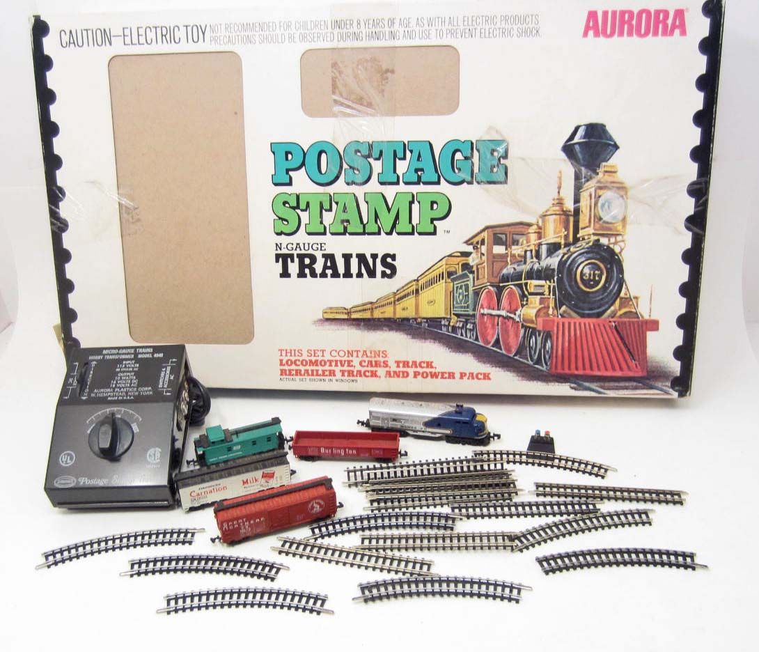 1973 AURORA POSTAGE STAMP TRAIN SET IN ORIG. BOX