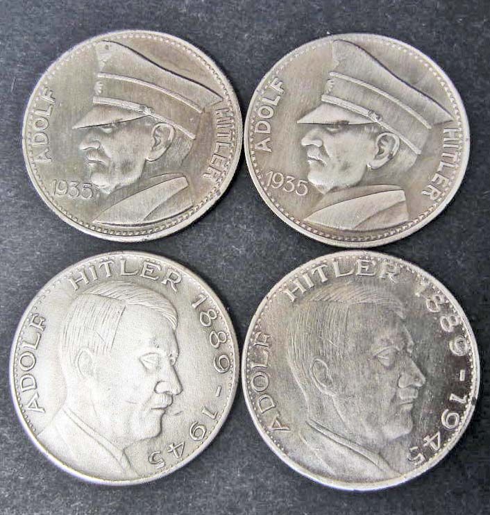 LOT OF 4 GERMAN NAZI ADOLF HITLER COINS