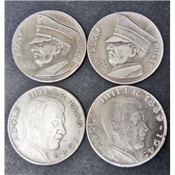 LOT OF 4 GERMAN NAZI ADOLF HITLER COINS