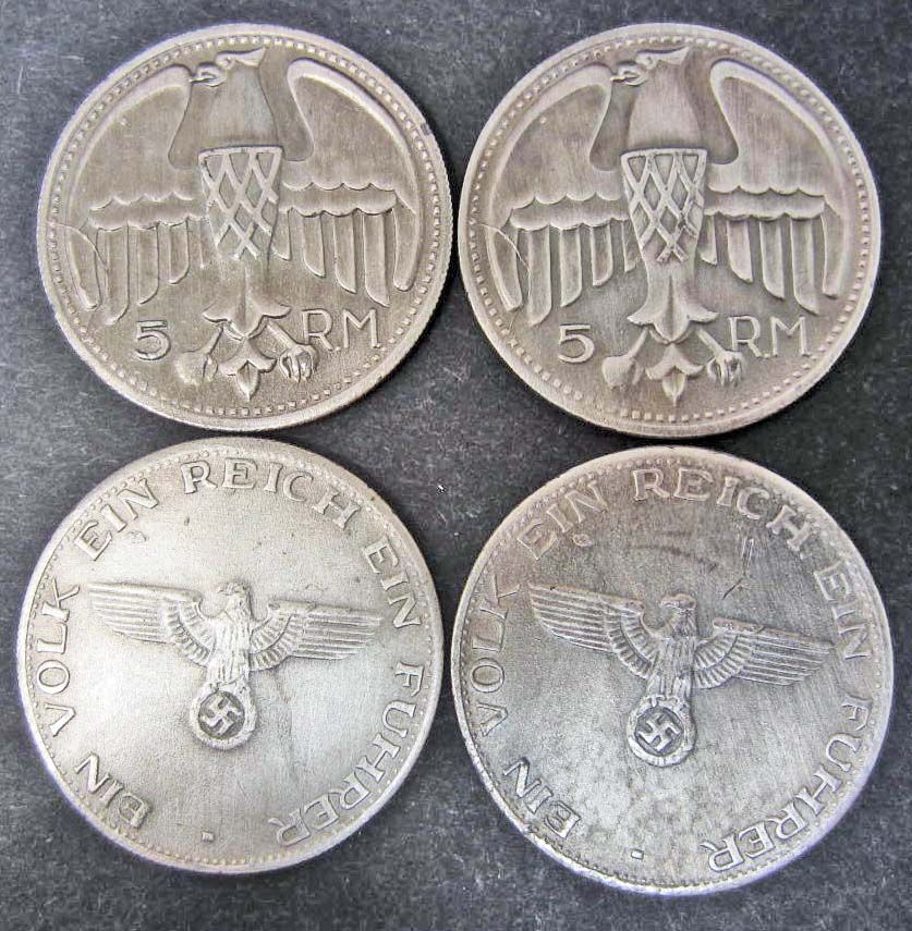 LOT OF 4 GERMAN NAZI ADOLF HITLER COINS