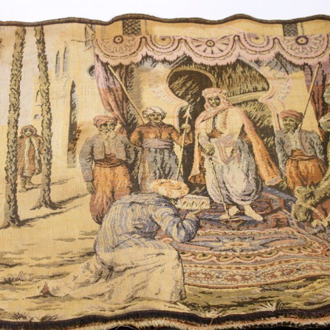 Vintage Middle Eastern Scenic Woven Wall Tapestry