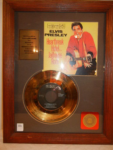 Framed 24kt Gold Plated Elvis Presley Heartbreak Hotel 45 rpm Record