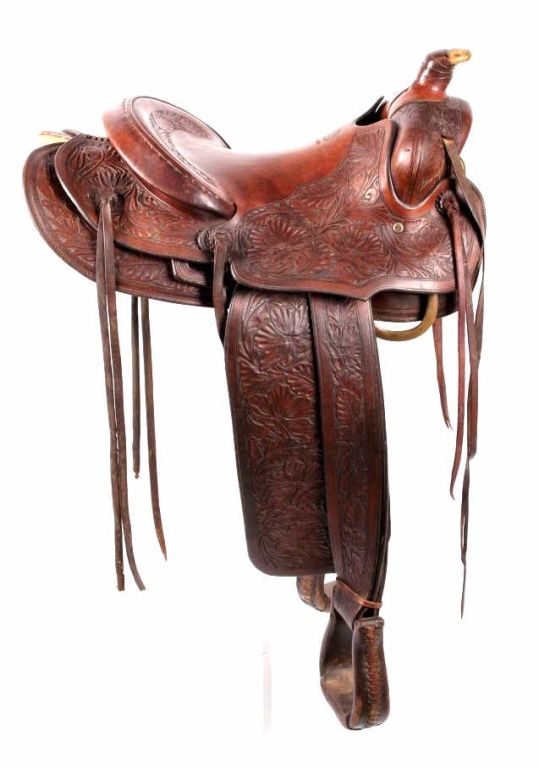 Joe Salas Saddle Reno, NV Floral Carved ca 1930